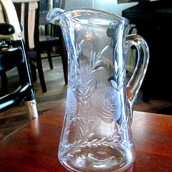 unknown | Dining | Elegant Clear Glass Large Pitcher With Floral ...